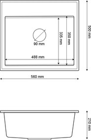 Gamma Modern 5055, 1-komorový granitový dřez 560x500x210 mm, černá, GMA-ZM-55-BK