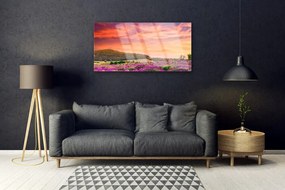 Obraz na skle Louka Květiny Krajina 120x60 cm