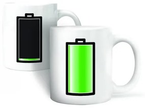 Bateriový bílý hrnek měnící barvu 330 ml., Zelená baterie