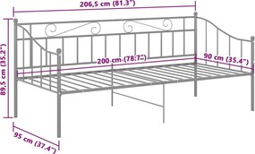vidaXL Rám postele/pohovky kovový 90 x 200 cm [324773] Barva: Šedá