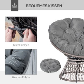 Outsunny Synthetic Rattan Otáčecí Papasan Křeslo Oválné Wicker PE Křeslo s Polštářem a Ocelovým Rámem Nosnost 160 kg pro Zahradu, Patio, Terasu 87x97…