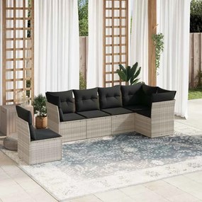 6dílná zahradní sedací souprava a podušky světle šedá polyratan 3249541