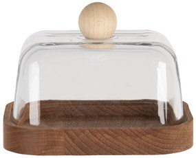 Dřevěná máslenka se skleněným poklopem - 14 cm