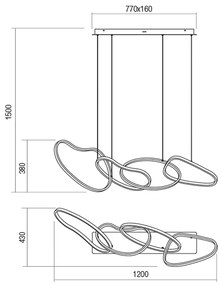 Redo 01-2595 závěsné LED stmívatelné svítidlo Bias matně zlaté, 87,4W, 3000K, 120cm