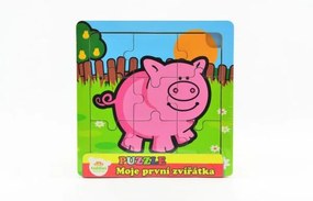 Teddies Mini puzzle dřevěné 9 dílků Moje první zvířátka pro nejmenší Prase