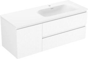 Mexen Rivel, koupelnová skříňka 120 cm s pravým umyvadlem Vela, 2S, 1D, drážkovaná, bílá matná, 91A23-12047-3-BBFFF01-W23P01