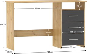 PC stůl, dub artisan/grafit, LARISTOTE NEW