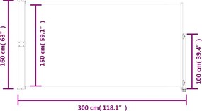 vidaXL Zatahovací boční markýza 160 x 300 cm [317841] Barva: Hnědá