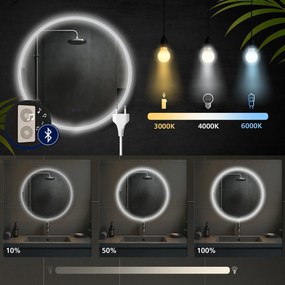 Koupelnové zrcadlo Laconia 60 s Bluetooth – čiré sklo