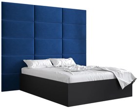 Manželská postel s čalouněným čelem 160 cm Brittany 1 (černá matná + modrá) (s roštem). 1045889