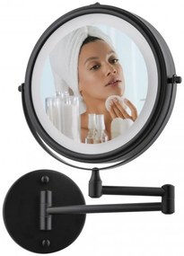 Erga Eda, LED osvětlené kosmetické zrcadlo na make-up ø20 cm, černá matná, ERG-YKA-CH.EDA-BLK