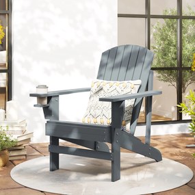 Zahradní židle Outsunny Adirondack s držákem na nápoje, zahradní lehátko z masivního dřeva, tmavě šedá, 97x72,5x93 cm, ideální na balkon a terasu | A…