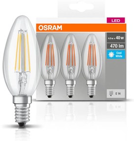 OSRAM LED svíčka E14 4W filament 4 000K 470lm 3ks