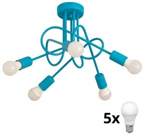 LED Dětský přisazený lustr OXFORD 5xE27/15W/230V modrá