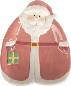 Růžový dezertní keramický talířek Santa Claus - 20*16*4 cm