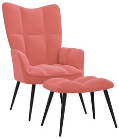 Relaxační křeslo se stoličkou růžové samet,  328088