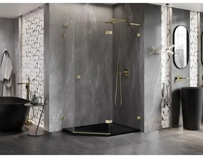 Mexen Lunar, L pravý výklopný pětiúhelníkový sprchový kout 100 x 80 cm, 8mm čiré sklo, zlatý matný profil, 831L-100P-080L-55-00-P