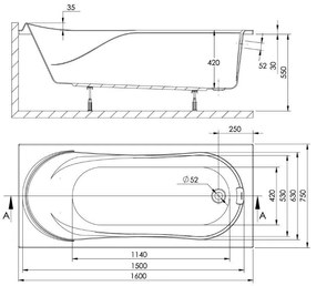 Scansani Wivea akrylátová vana Délka vany: 160cm