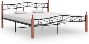 Rám postele černý kov a masivní dubové dřevo 200 x 200 cm,  324910 HangarStore.cz