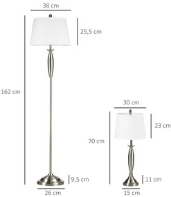 HOMCOM 3-dílná sada stojací lampa a 2 stolní lampy E27 stříbrná a bílá pro obývací pokoj ložnici moderní osvětlení | Aosom.de