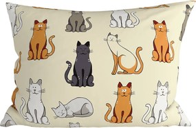 Polybavlněný povlak na polštář COLORED CATS POLY 50x70 cm, krémový