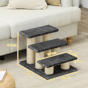 PawHut schody pro psy a kočky 3stupňové schody pro psy schody pro kočky plyšové tmavě šedé 45x35x34cm pro snadný vstup a výstup | Aosom.de