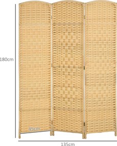 HOMCOM 3-panelový skládací paraván 135x180 cm rozdělovač místností z polypropylenu pro kanceláře a ložnice přírodní