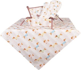Béžový bavlněný košík na pečivo s jezevčíky Puppy Pullover - 35*35*8 cm