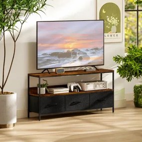 HOMCOM TV nábytek, TV dolní skříňka pro televizory do 140 cm se 3 zásuvkami a kovovými nohami 120 x 29 x 56 cm rustikální hnědá