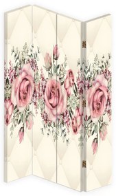 Ozdobný paraván Růže Květiny Růžová - 145x170 cm, čtyřdílný, obustranný paraván 360°