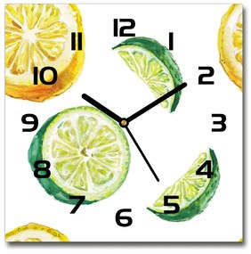 Wallmuralia Skleněné hodiny čtverec Citron a limetka 30x30 cm