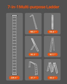 Víceúčelový skládací žebřík 7v1,5 kroků, výška dosahu 5,8 m Kov