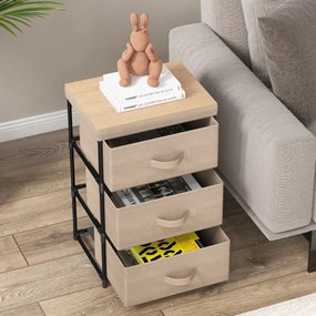 Costway Sada 2 nočních stolků s látkovými šuplíky, odkládací stolek s kovovým