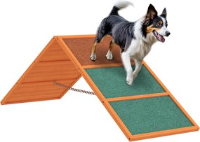 PawHut Psí Agility Most - Agility Nástroj pro Psy s Skládacím Mostem, Protiskluzový Povrch, Nastavitelná Výška pro Zahradu, 173 x 59 x 66 cm, Oranžová