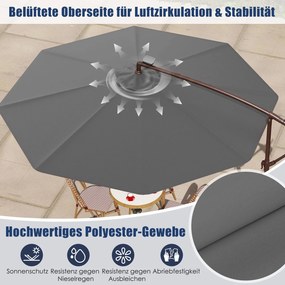 Costway Slunečník 300 cm s 40 solárními LED světly a klikou šedé, šedá