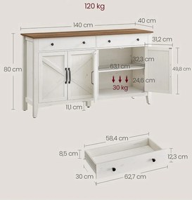 Komoda Vasagle Kimi 140 cm krémová