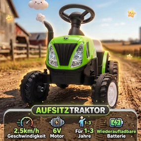 AIYAPLAY elektrický dětský traktor 6 V s přívěsem, zelený