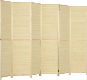 HOMCOM Bambusový pokojový paravan 6 panelů 270 x 180 cm skládací dělicí stěna - Přírodní