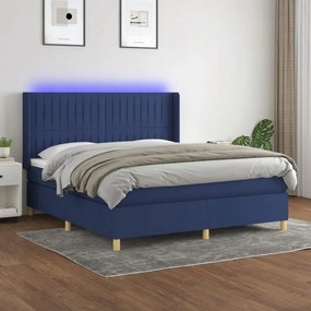 Box Spring Postel S Matrací A Led Textil Modrá Svislé pruhy 180 x 200 cm