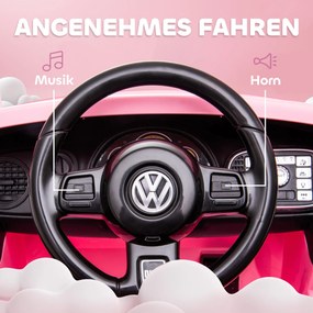 Dětské elektrické auto AIYAPLAY 12V Volkswagen Beetle s dálkovým ovládáním 2.4G, hudbou, klaksonem, elektrické vozidlo s LED světly, USB/MP3 připojen…