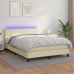 Box spring postel s matrací a LED krémová 140x190 cm umělá kůže 3134101
