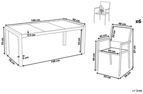 Zahradní sada pro 6 osob skleněná deska 180 x 90 cm a bílé židle GROSSETO  Beliani