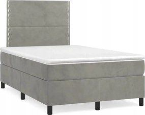 Box Spring Postel S Matrací Samet Světle Šedá Hladké s hřebíky 120 x 190