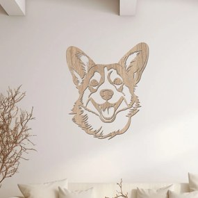 dřevo života Dřevěná dekorace na stěnu psa Corgi hlava Rozměry (cm): 50x60, Barevný vzor: Světlý dub