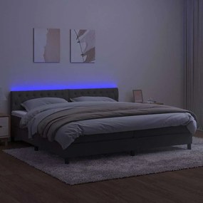 Box spring postel s matrací a LED tmavě šedá 200x200 cm samet 3134604