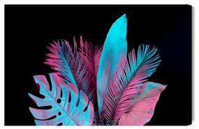 Obraz Neonové Tropické Listy Na Černém Pozadí Nedostatek Nedostatek Přírodní plátno 100x70