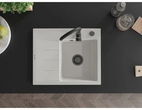 Mexen Ben, 1-komorový granitový dřez 600x500x190 mm, pravý + černý sifon, bílá, 6523605000-20-B