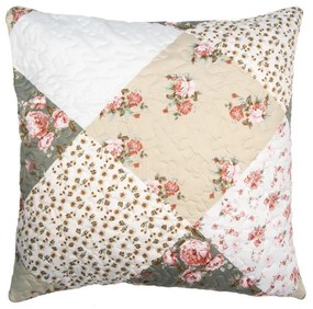 Zeleno-béžový patchwork povlak na polštář s drobnými květy Selma L – 50x50 cm