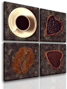 Malvis ® Čtyřdílný obraz Miluji kávu Velikost (šířka x výška): 60x60 cm