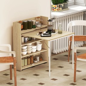 HOMCOM Skládací jídelní stůl s regálem, industriální design, úspora místa, pro malé prostory, 78,5 x 91 x 93 cm, dub